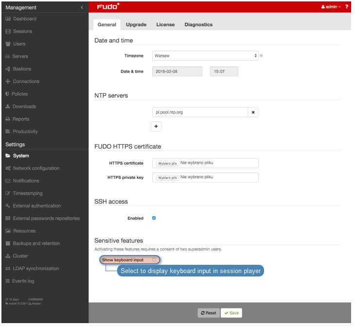 Sensitive Features — Fudo Pam 310 System Documentation