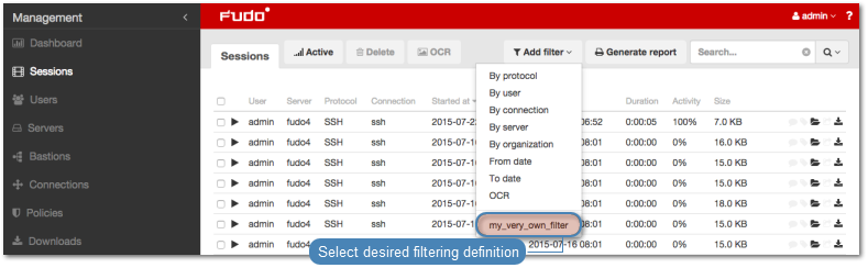 Filtering Sessions — Fudo Pam 40 System Documentation