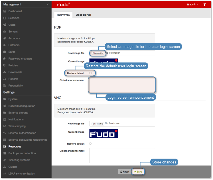 RDP/VNC login screen configuration — Fudo PAM 4.4 - System Documentation
