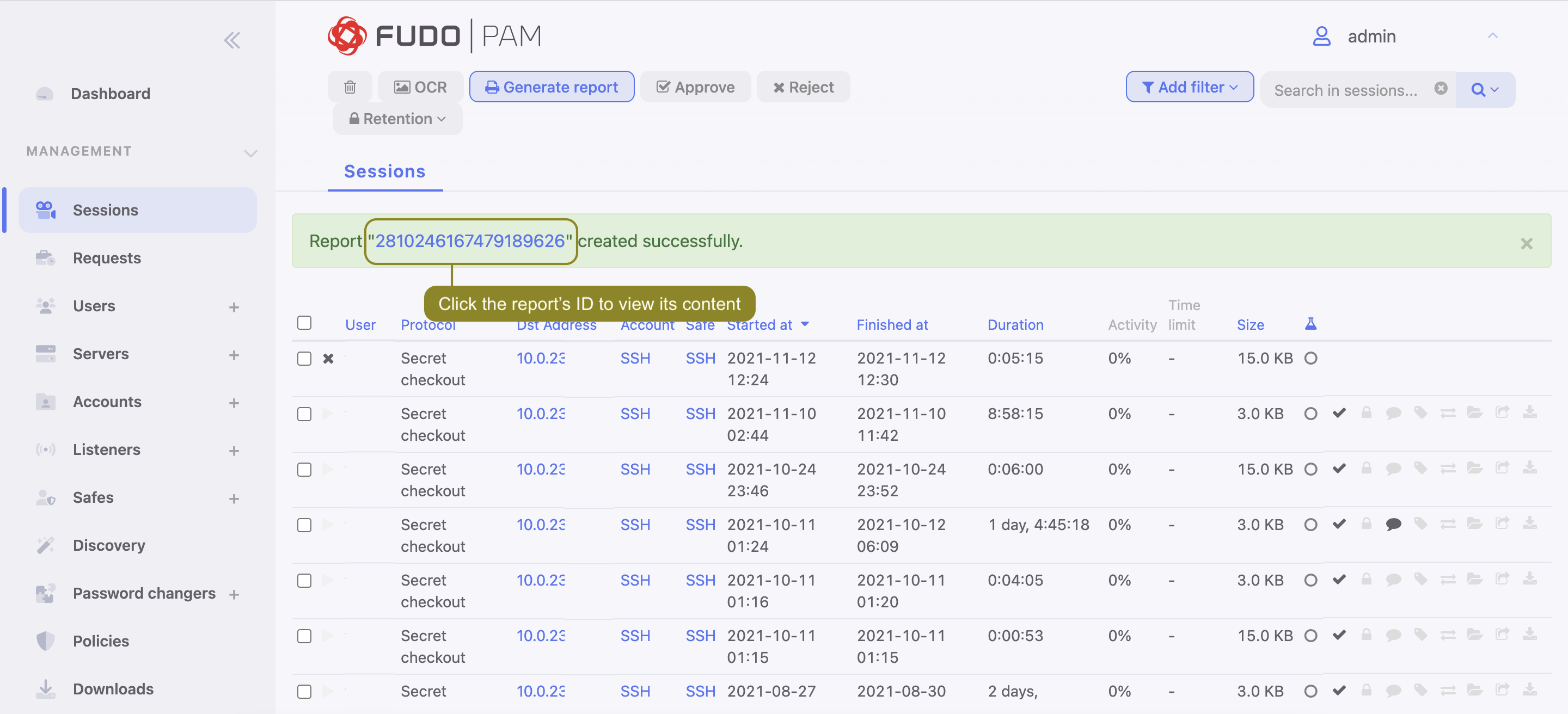 Reports — Fudo PAM 5.1 - System Documentation