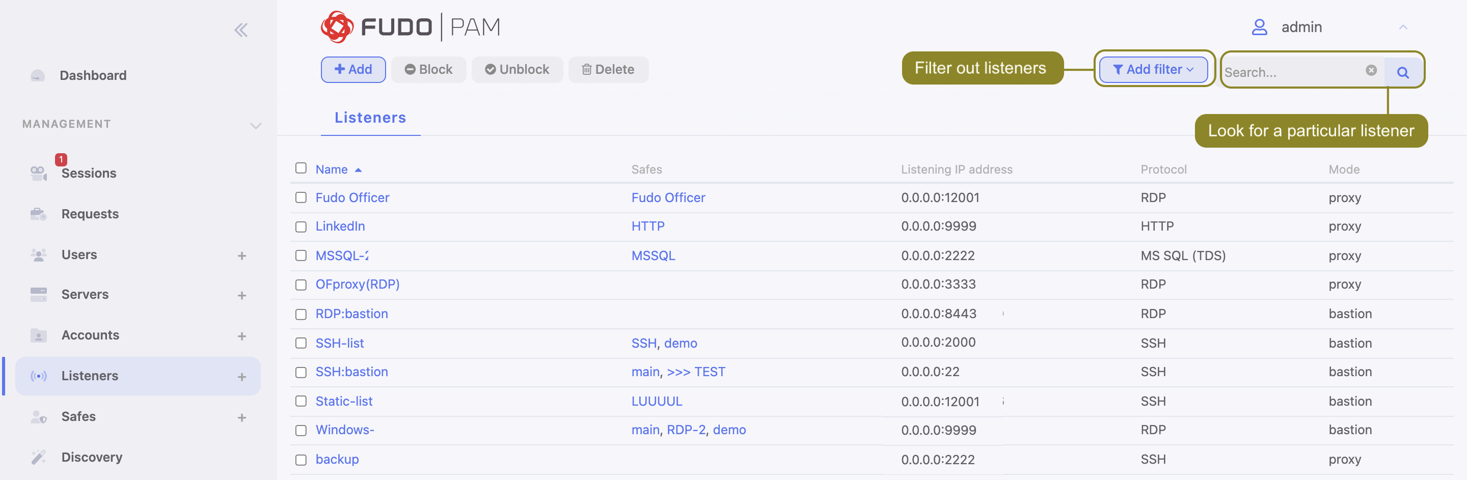 Editing a listener — Fudo PAM 5.1 - System Documentation