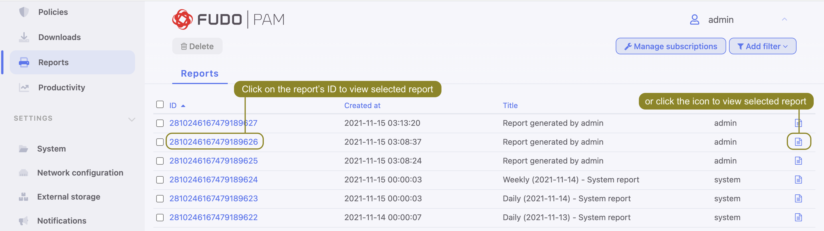 Reports — Fudo PAM 5.1 - System Documentation